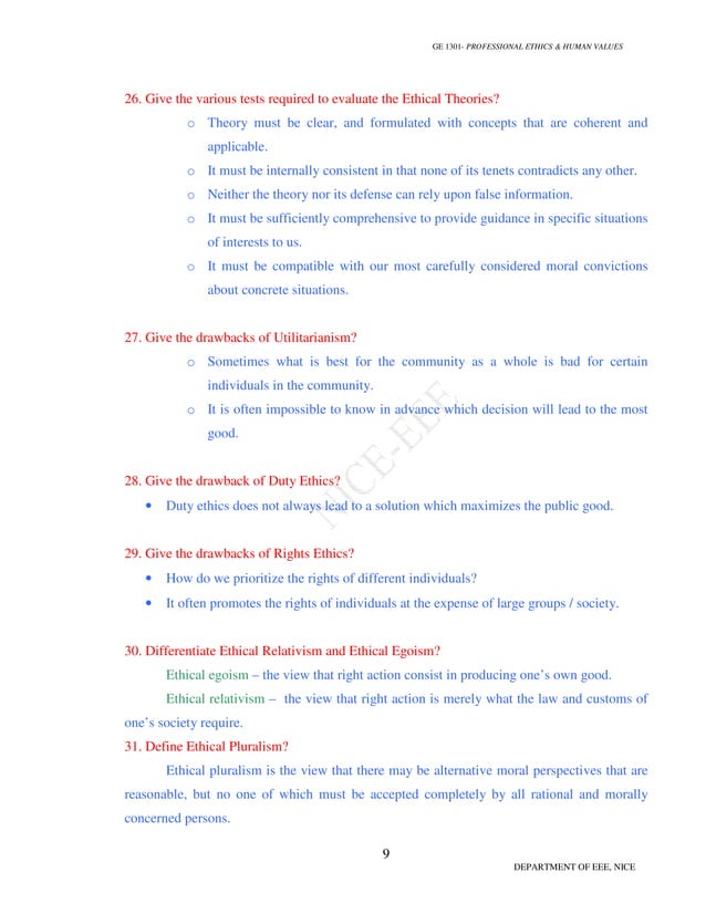 Professional ethics 2 mark & 16 mark question bank | PDF