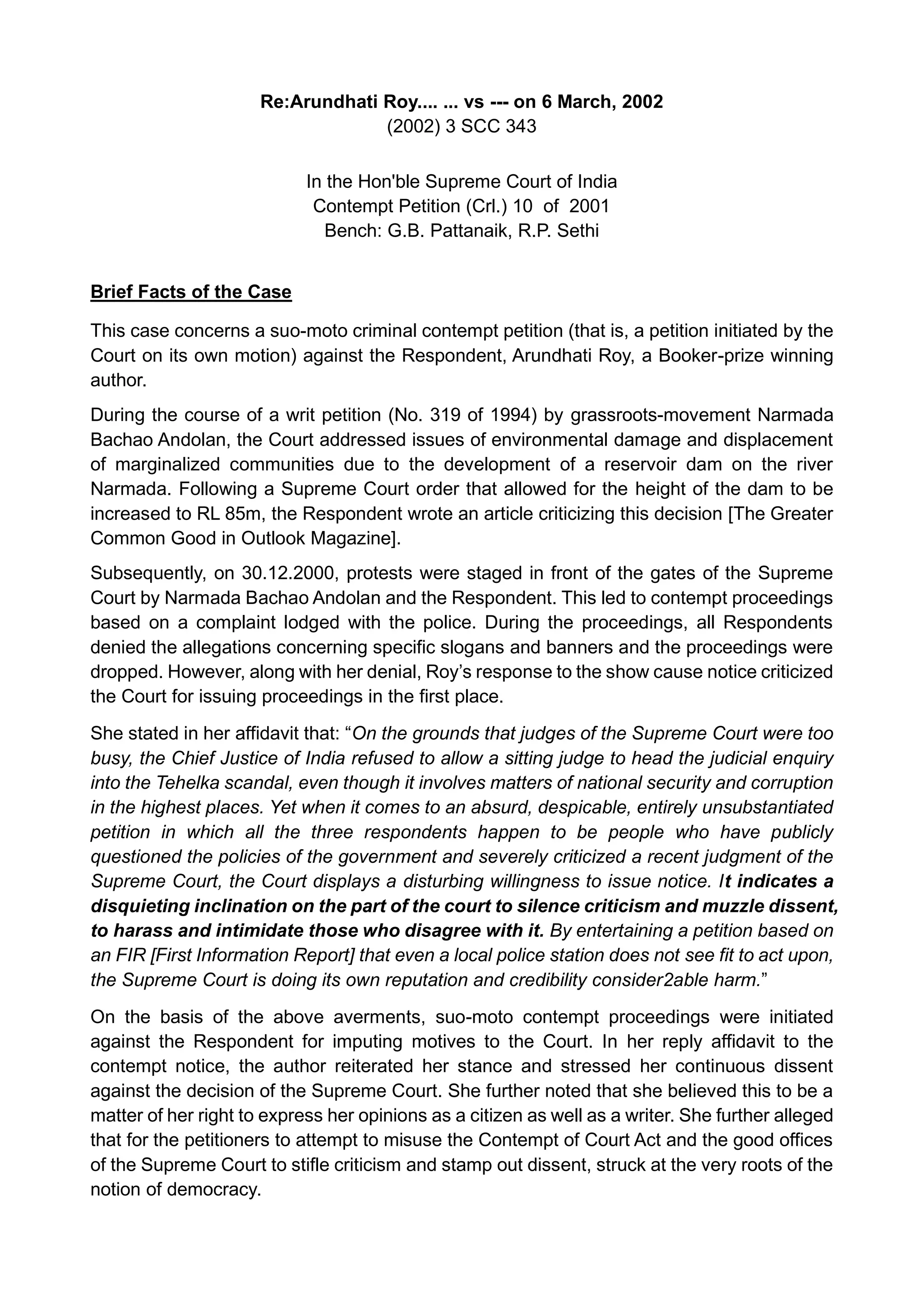 Professional ethics contempt of courts act - re arundhati roy case | PDF