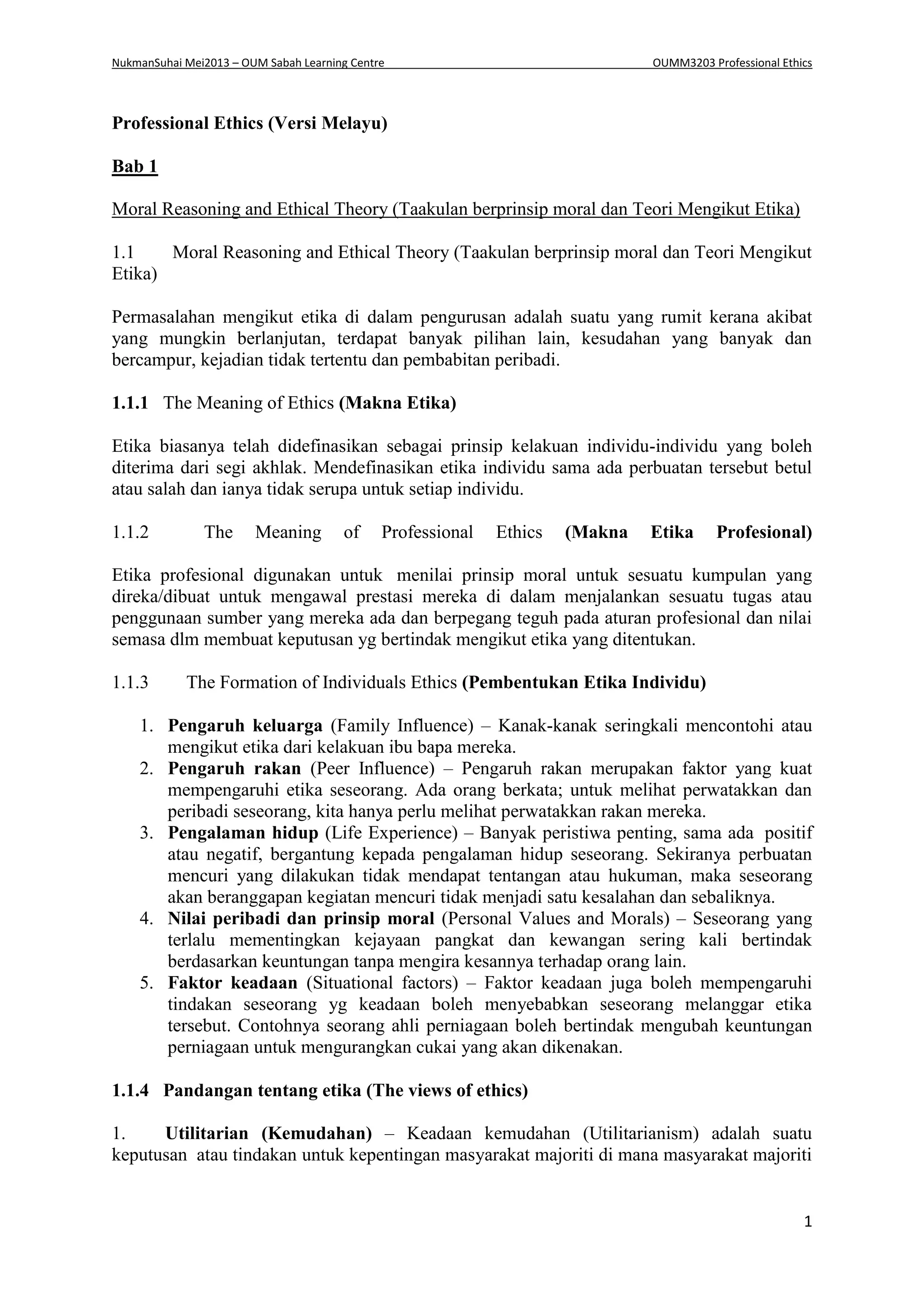 Professional ethics versi melayu | PDF