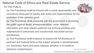 Professional Ethics in Real Estate Practice | PPTX