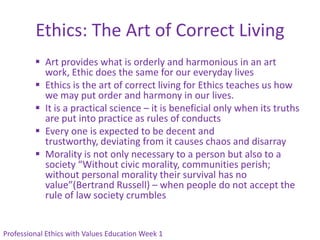 Professional ethics with values education | PPTX