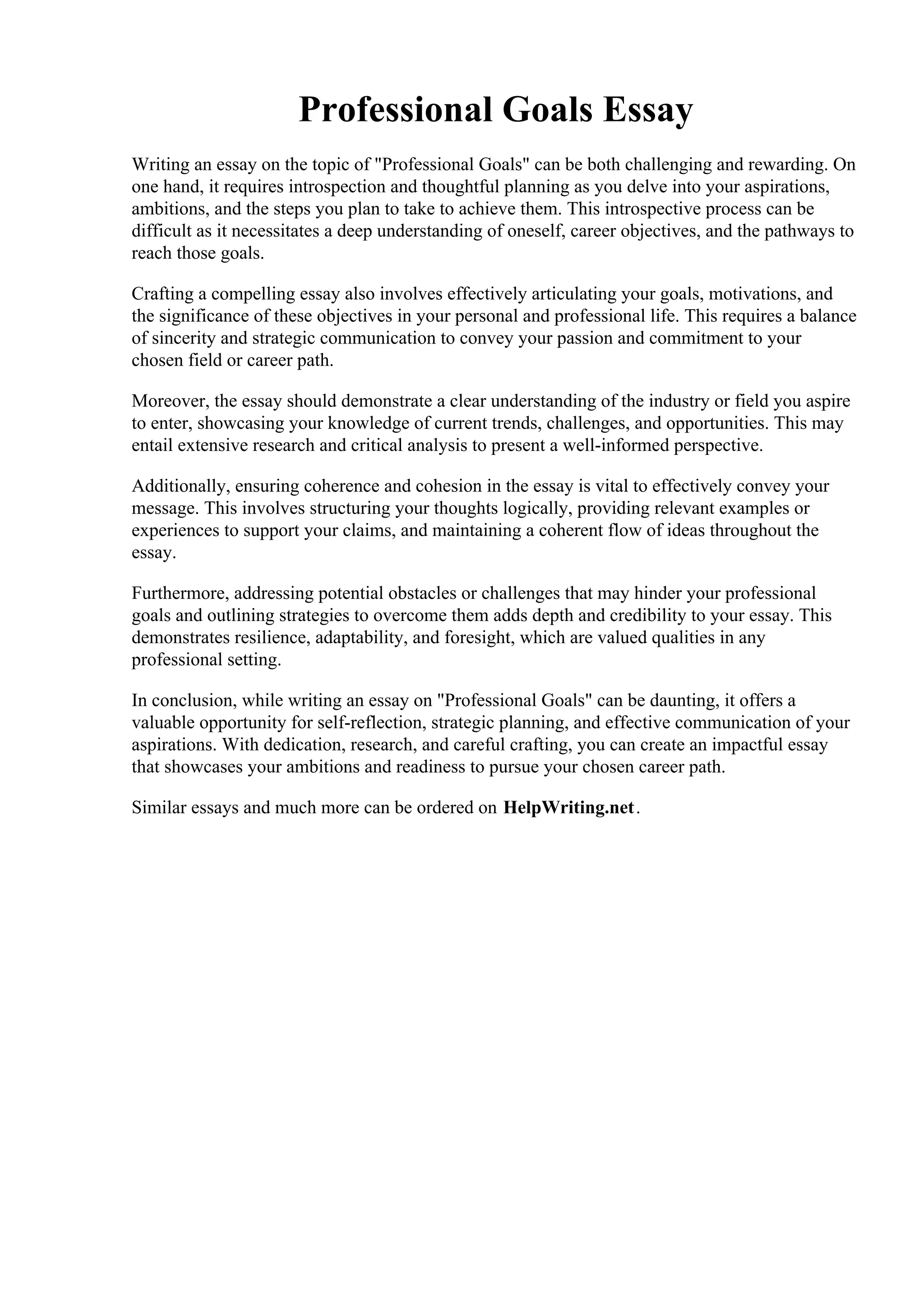 Professional Goals Essay | PDF