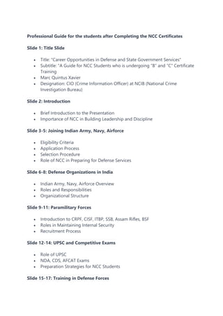 Professional Guide for the students after Completing the NCC B and C ...