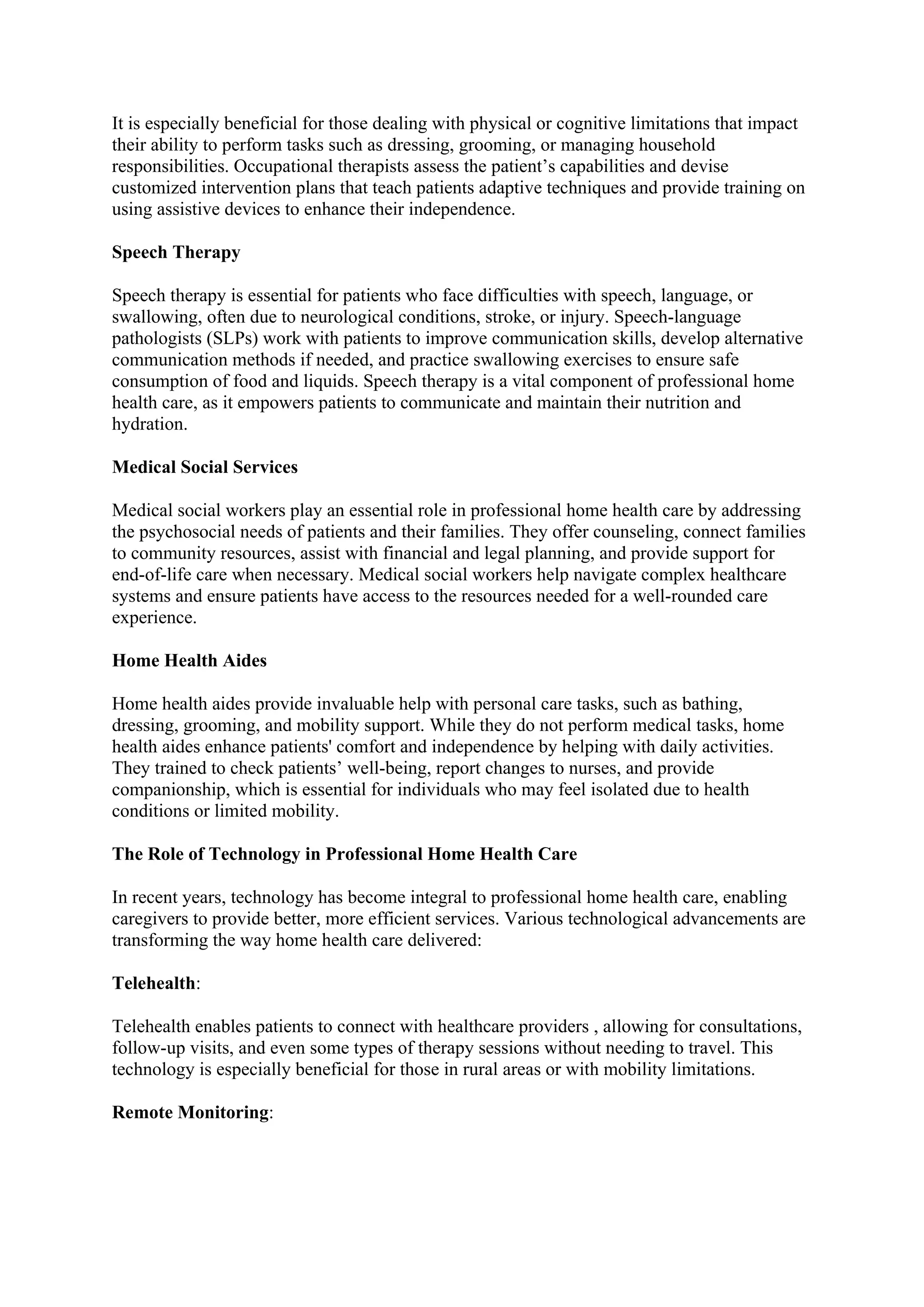 Comprehensive Guide to Professional Home Health Care: | DOCX