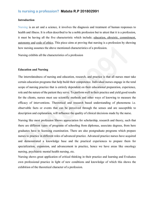 Professionalism in nursing | PDF