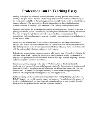 Professionalism In Teaching Essay | PDF | Professional School ...