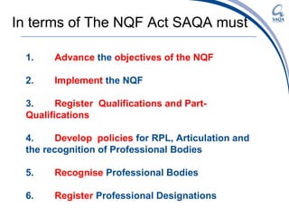 Professionalisation using the National Qualifications Framework (NQF ...