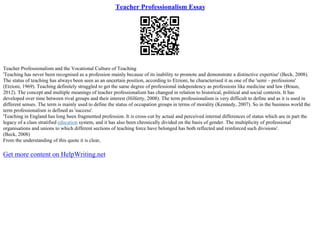 Professionalism Of Teaching And Learning | PDF