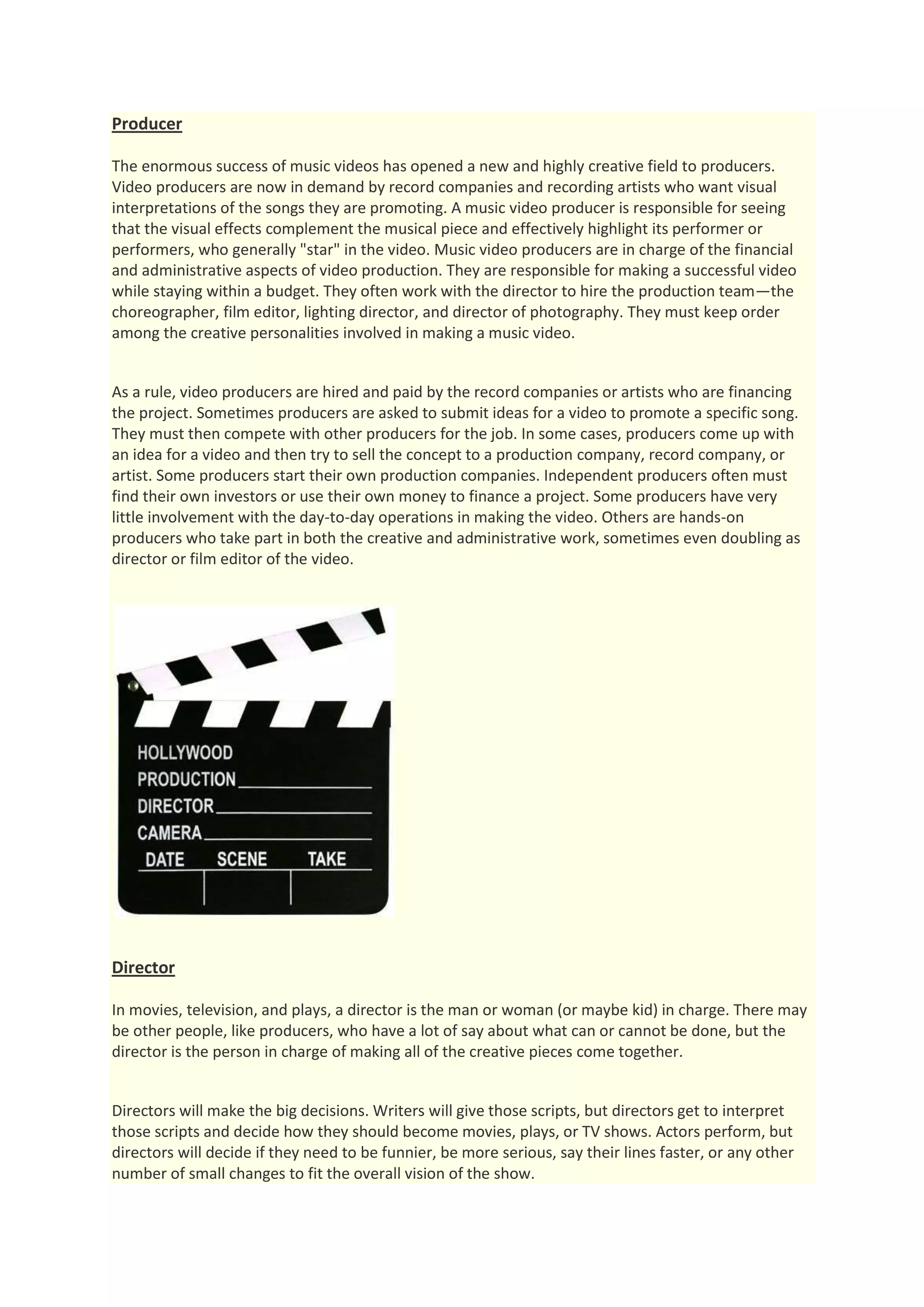 Professional Job Roles | DOCX | Video Production | Content Production