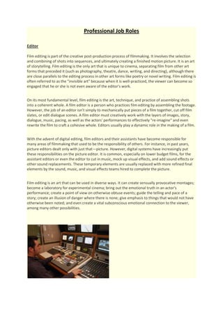 Professional Job Roles | DOCX | Video Production | Content Production