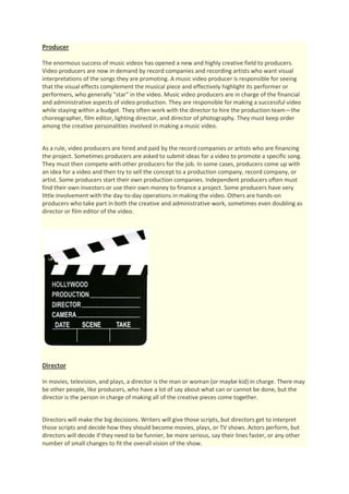 Professional Job Roles | DOCX | Video Production | Content Production