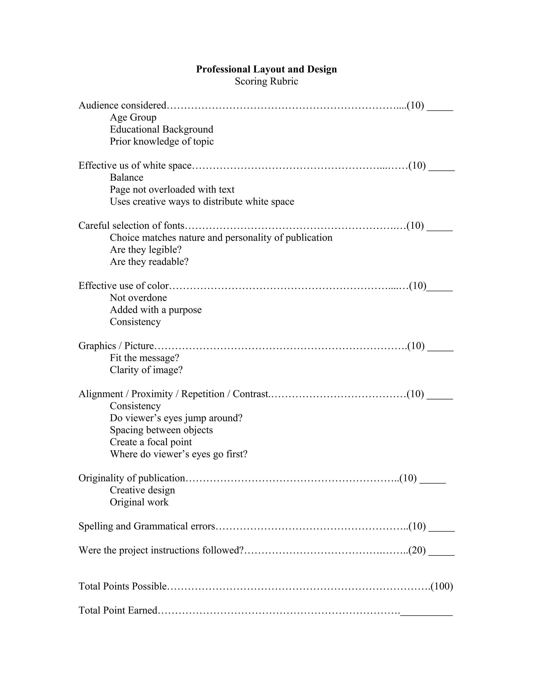 Professional layout and design rubric | PDF