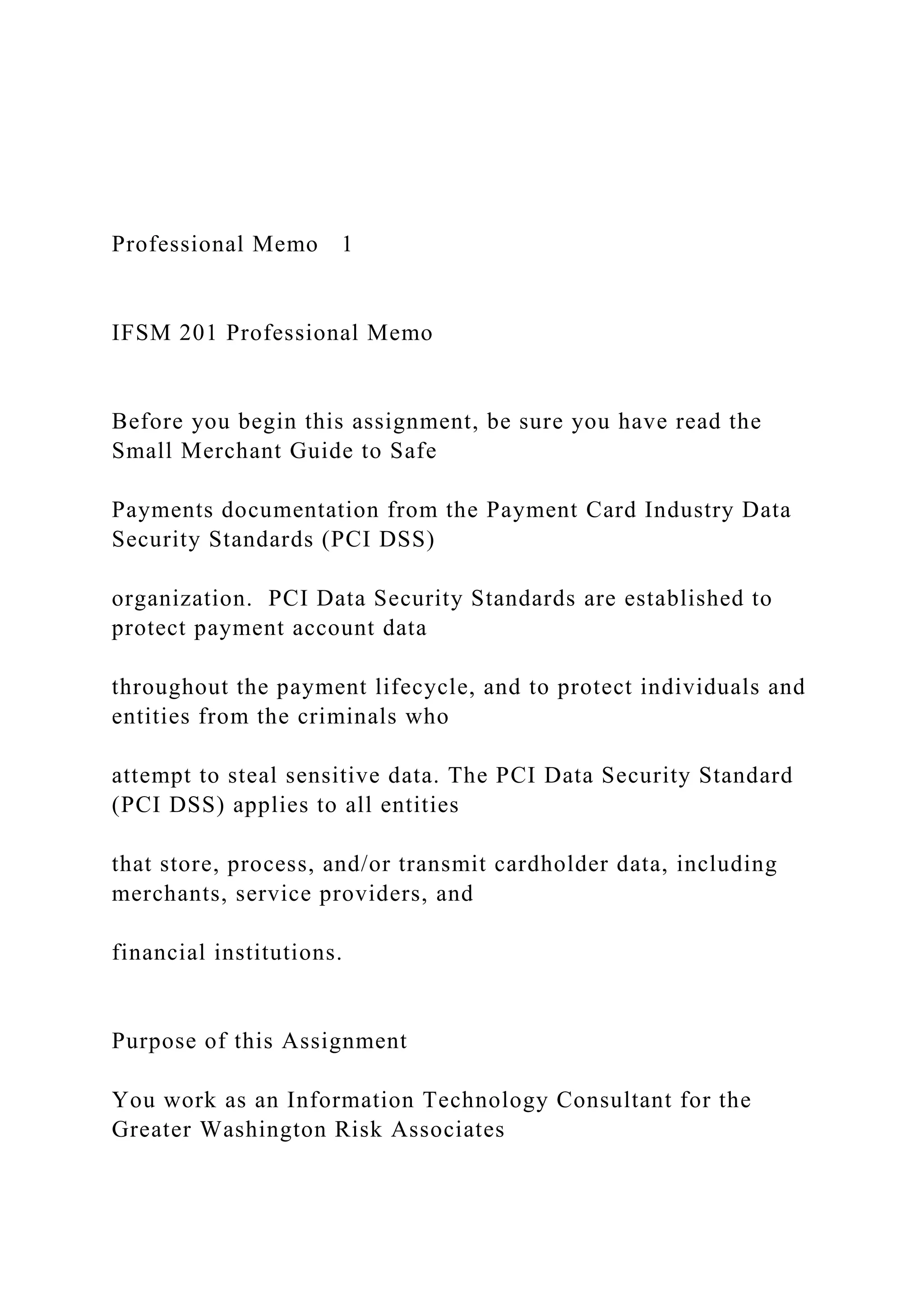 Professional Memo 1 IFSM 201 Professional Memo .docx