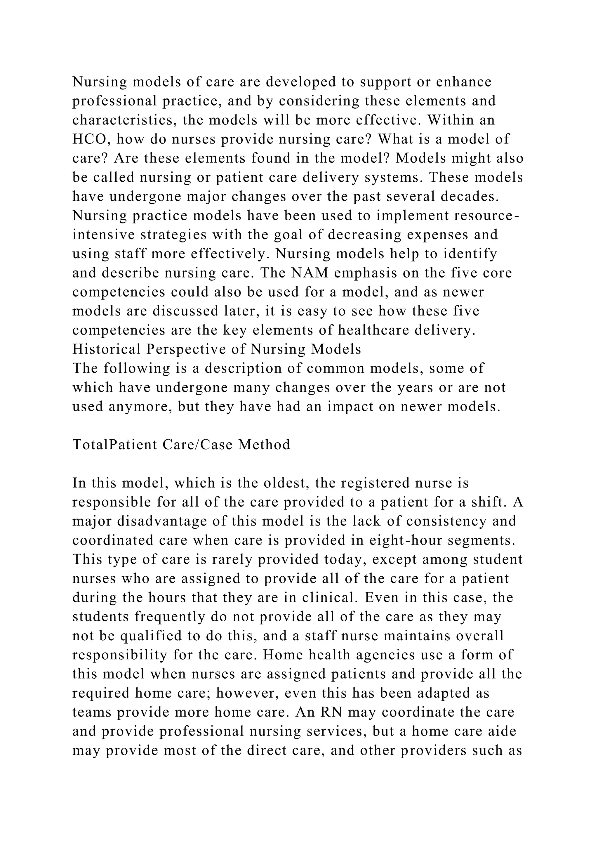 Professional Nursing Practice within Nursing Care Models The A.docx