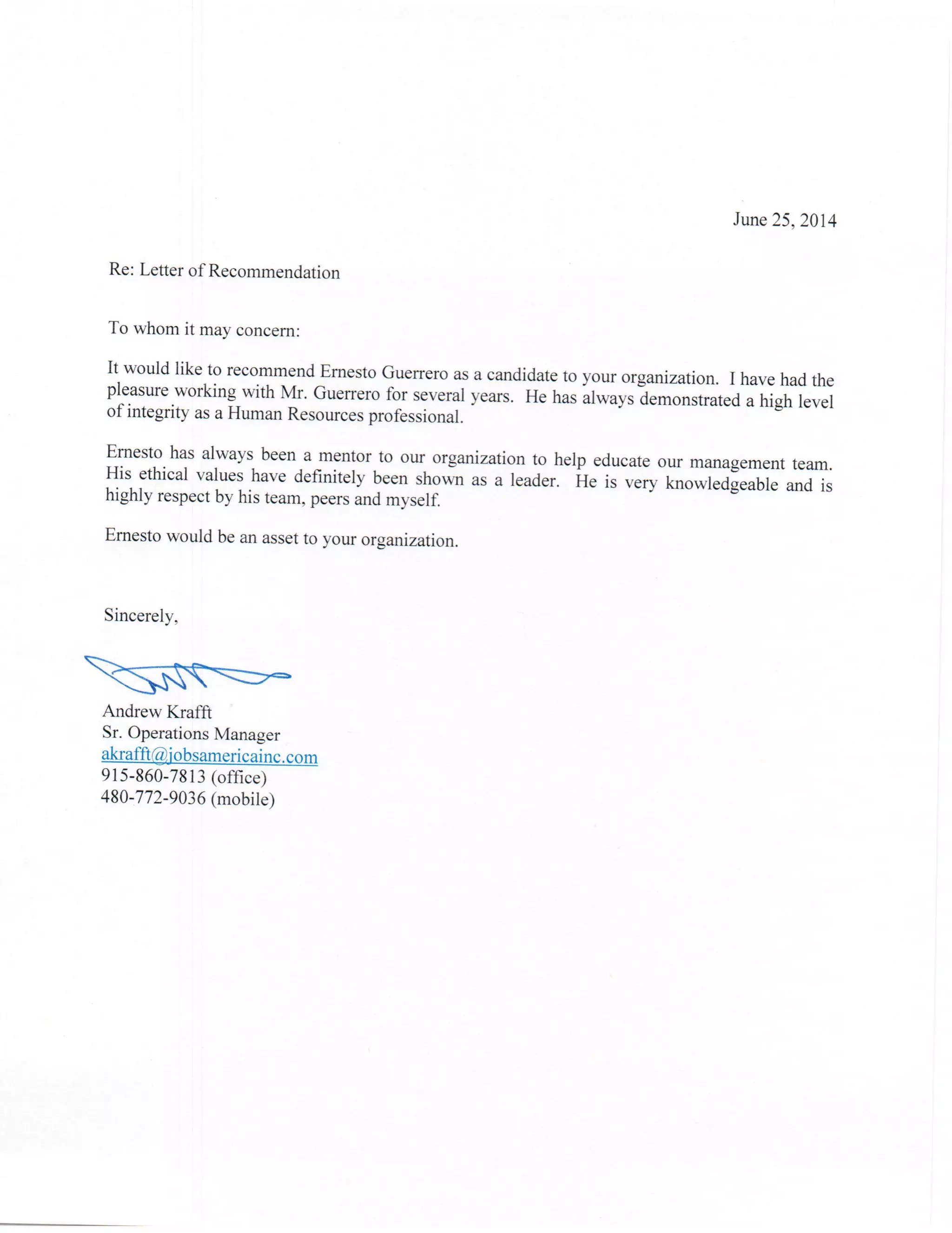 Professional reference letter Andrew Krafft | PDF