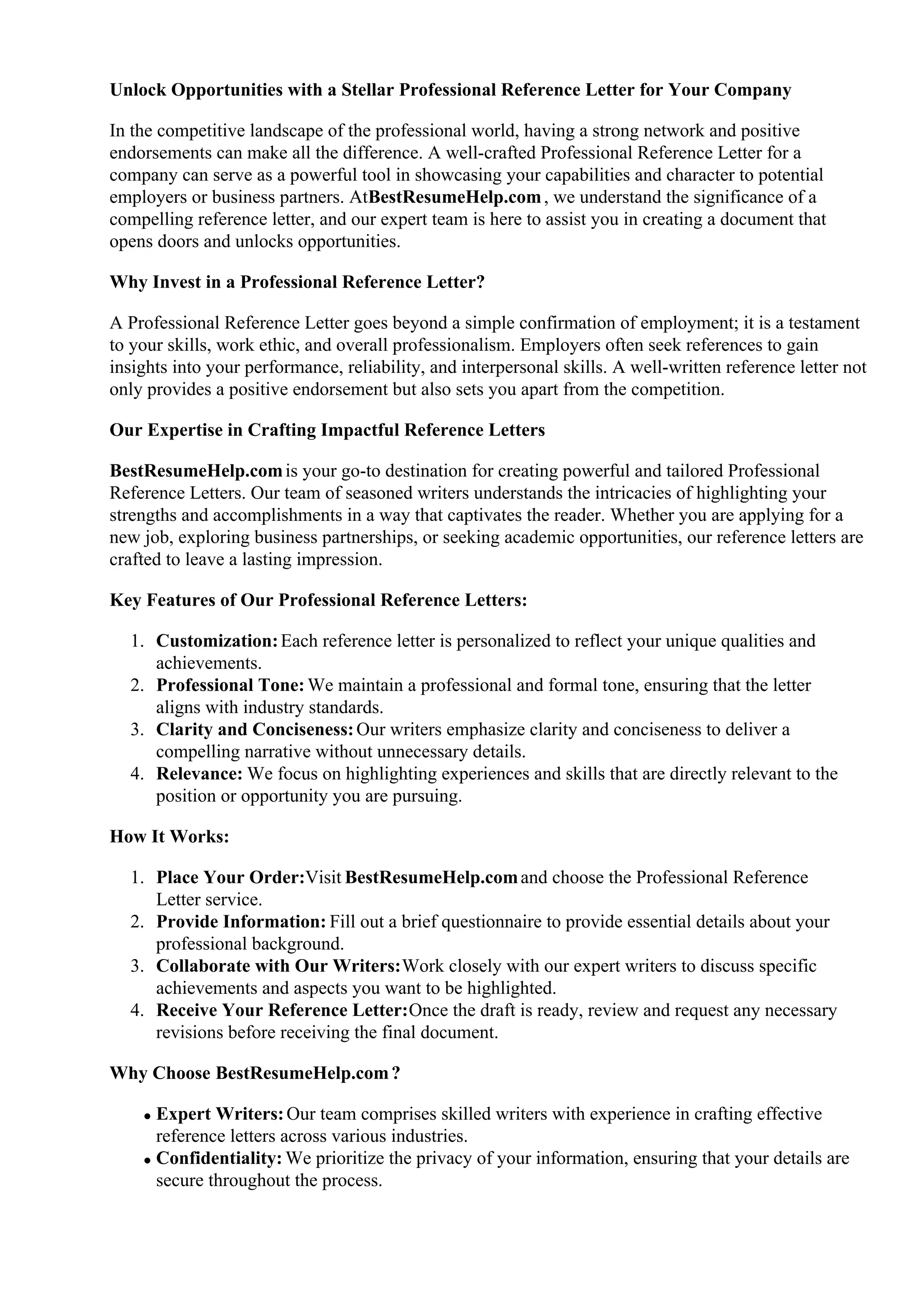Professional Reference Letter For A Company | PDF