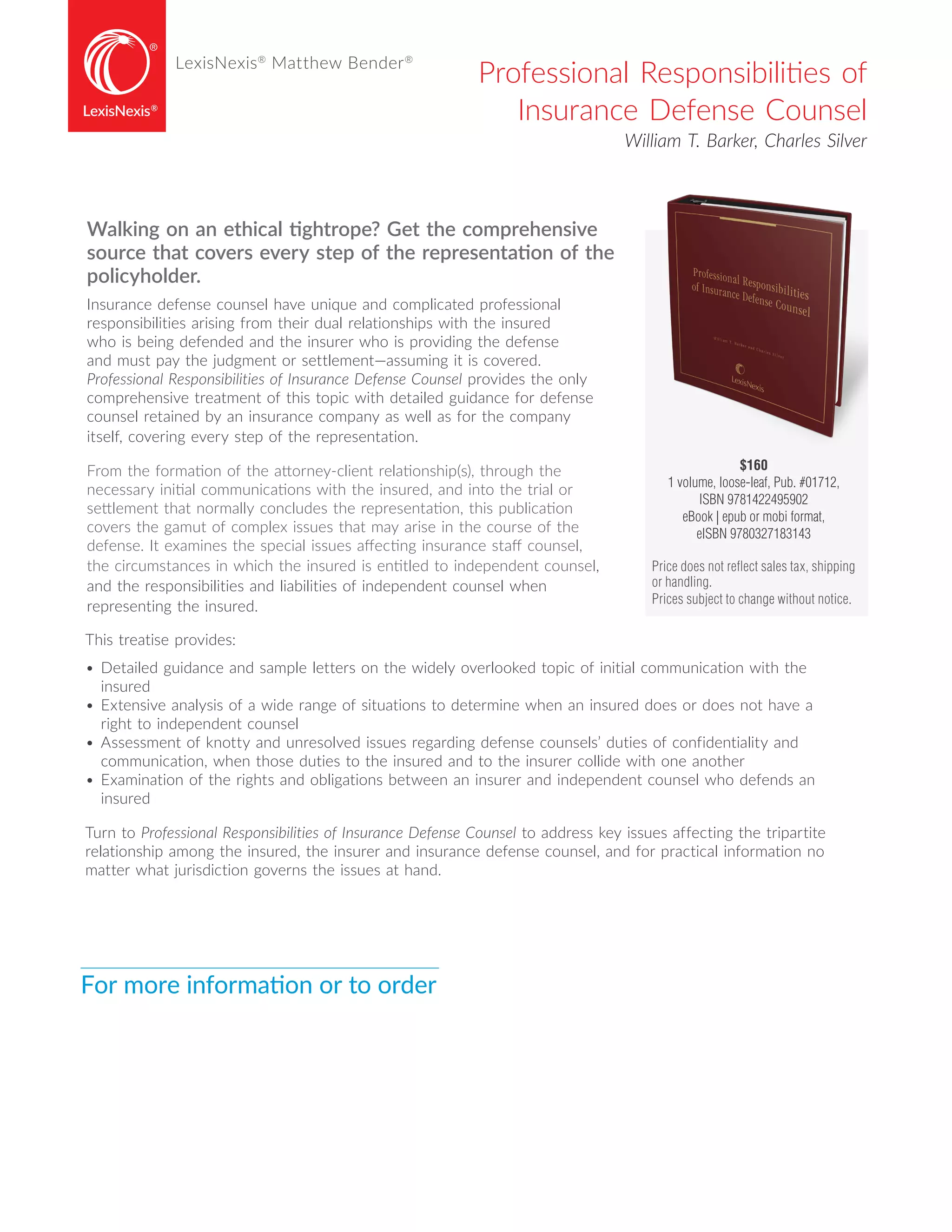 Professional Responsibilities of Insurance Defense Counsel | PDF