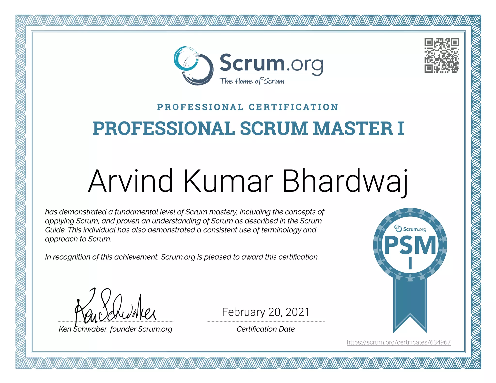 Professional scrum master certification i from scrum.org