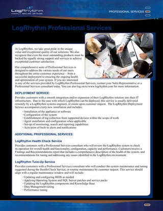 LogRhythm Professional Services Overview Data Sheet | PDF
