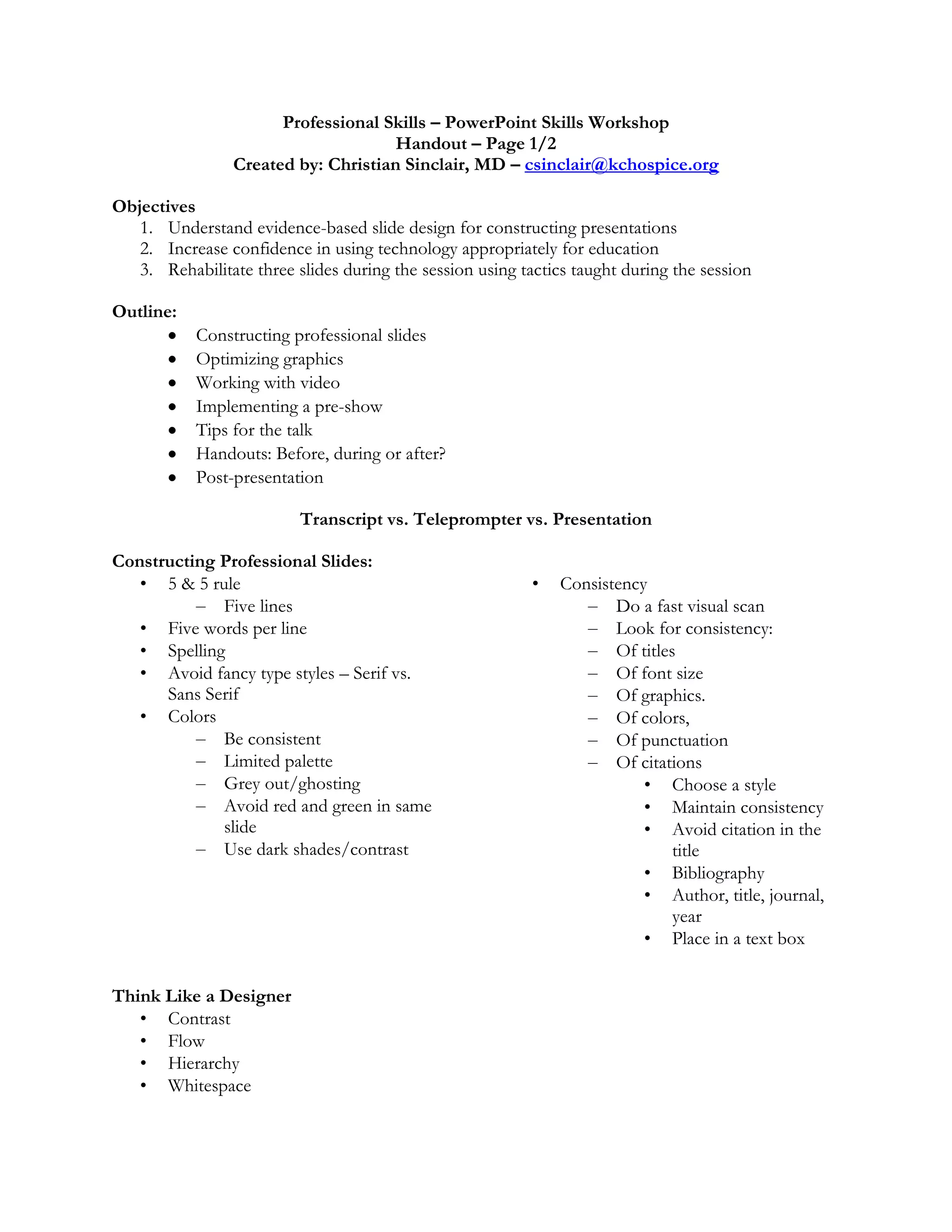 Professional Skills - Powerpoint Skills (Handout) | PDF