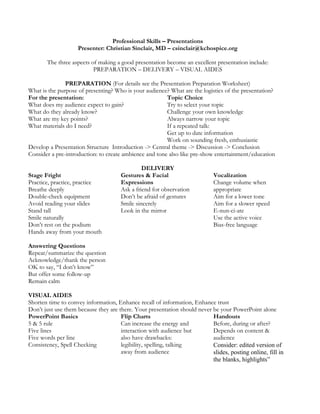 Professional Skills - Presentations One Sheet | DOC