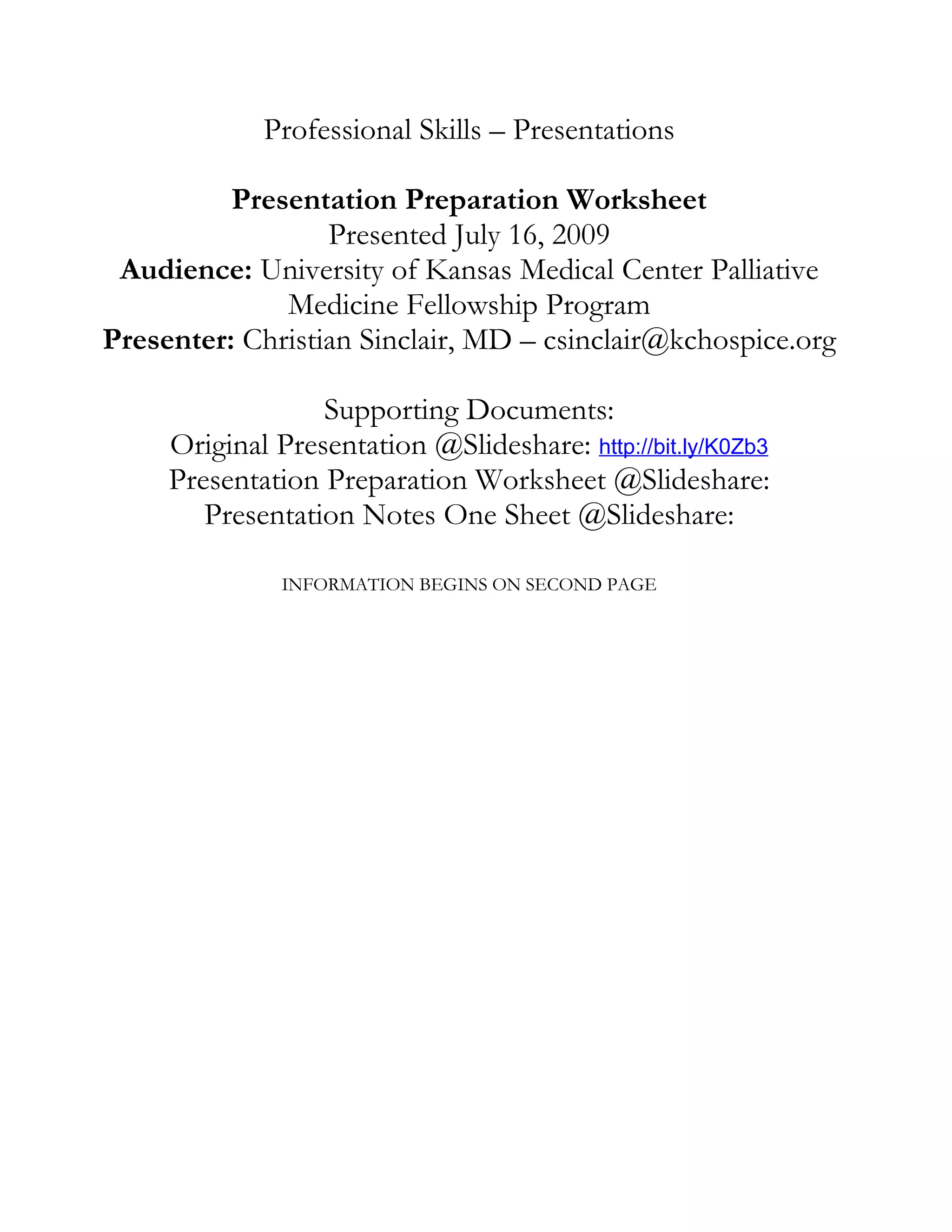 Presentation Preparation Worksheet | DOC
