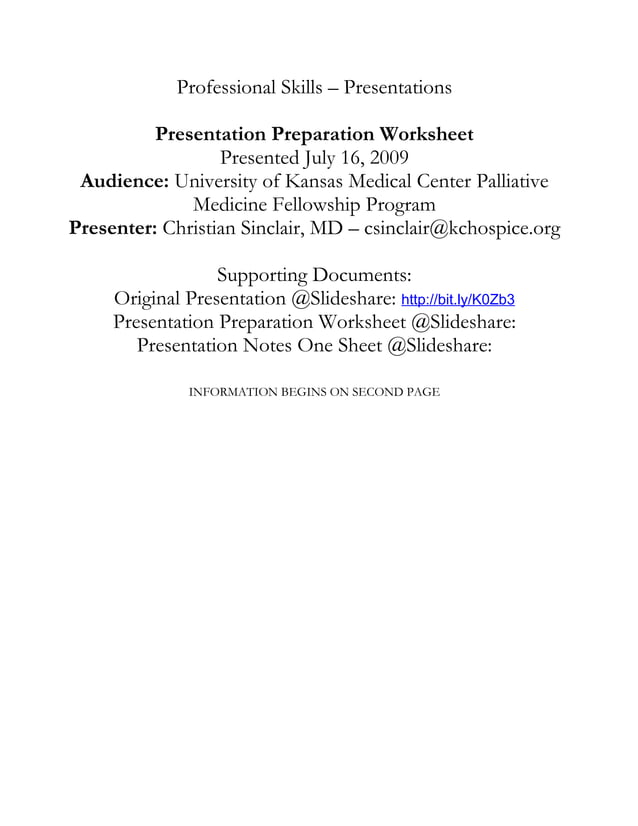 Presentation Preparation Worksheet | PDF