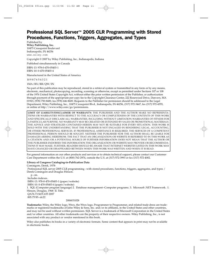 Professional sql server 2005 clr programming Professional sql server 2005 clr programming