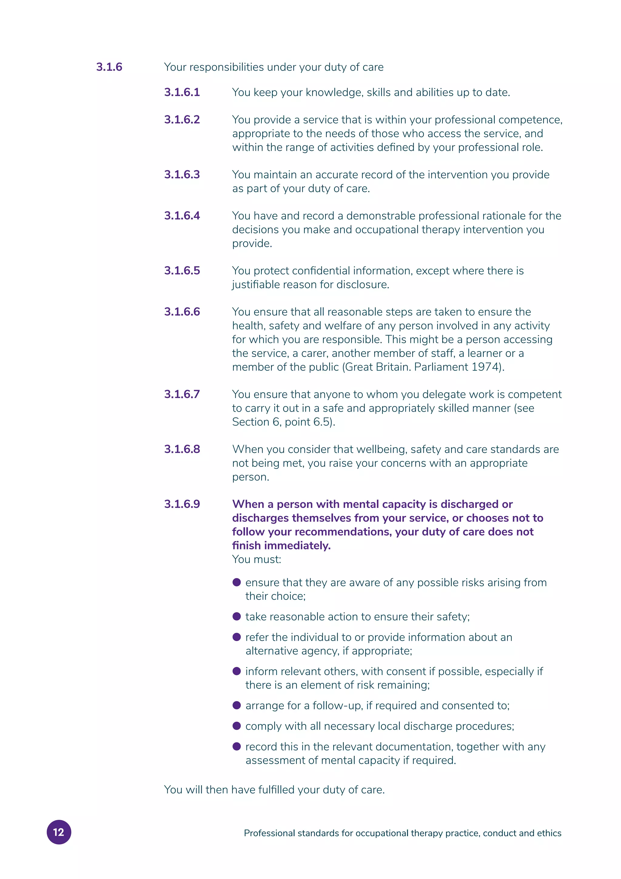 Professional Standards for Occupational Therapy Practice, Conduct and ...