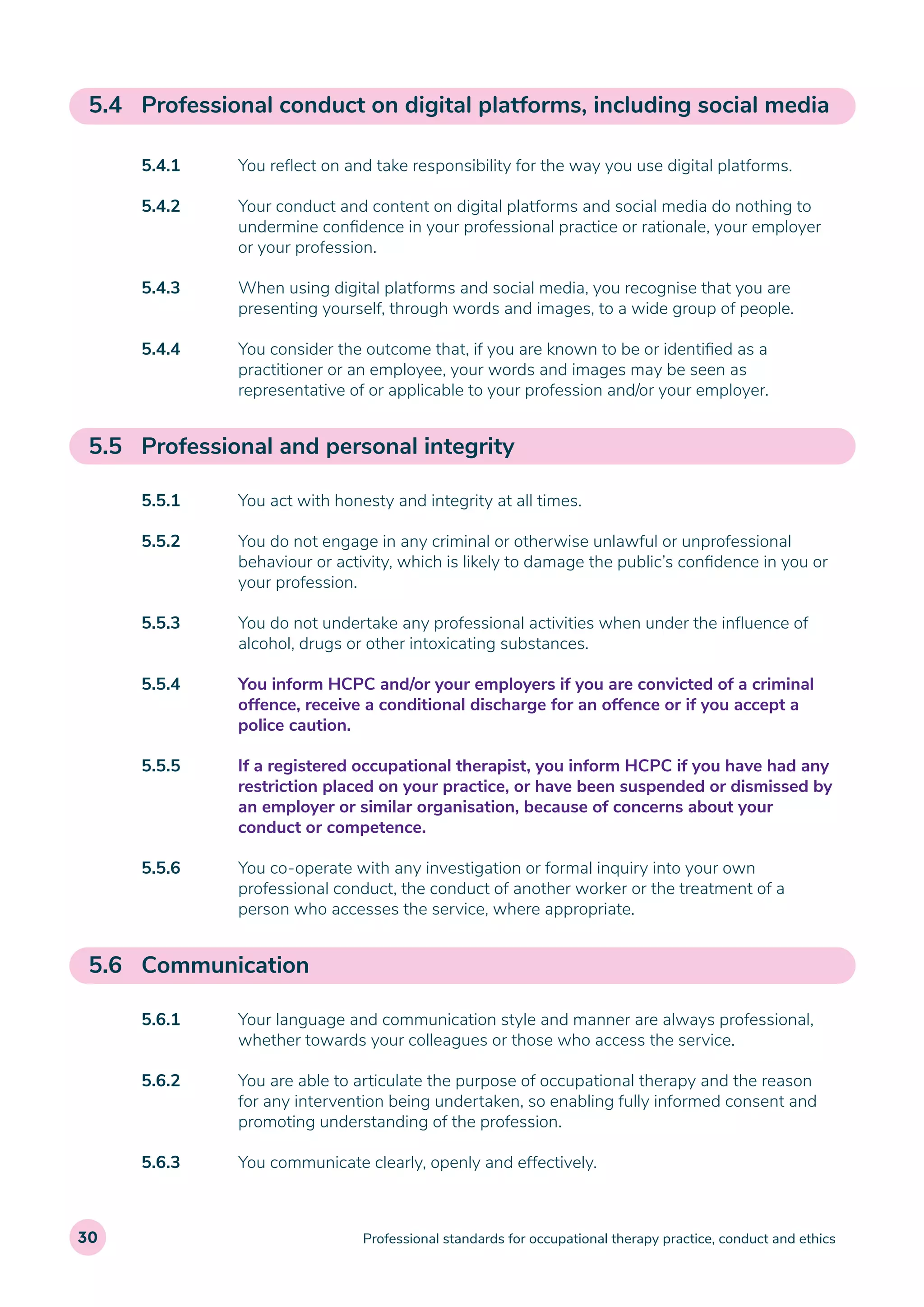Professional Standards for Occupational Therapy Practice, Conduct and ...