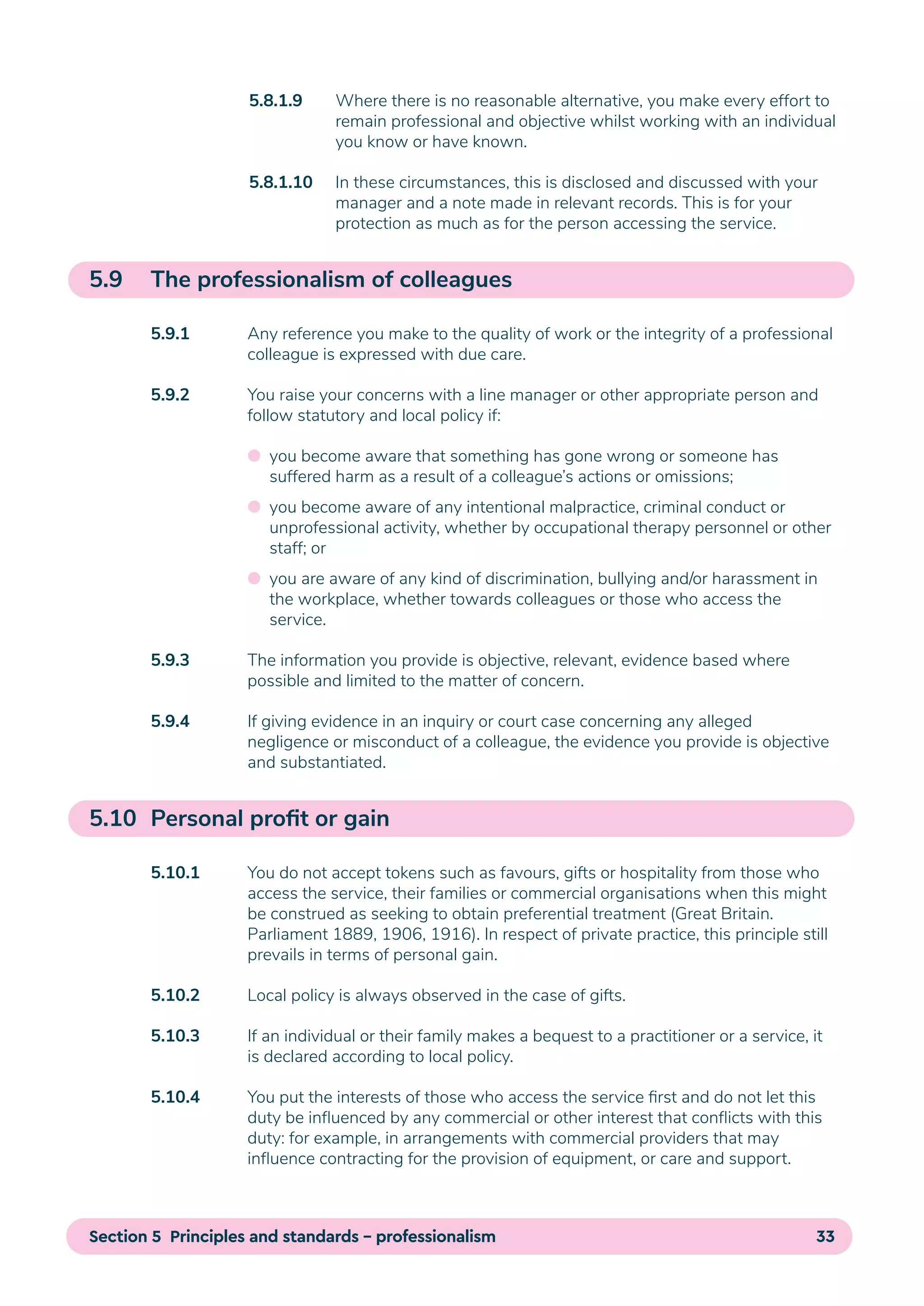Professional Standards for Occupational Therapy Practice, Conduct and ...
