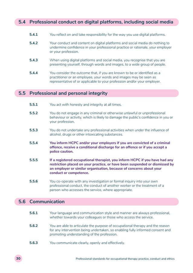 Professional Standards for Occupational Therapy Practice, Conduct and ...