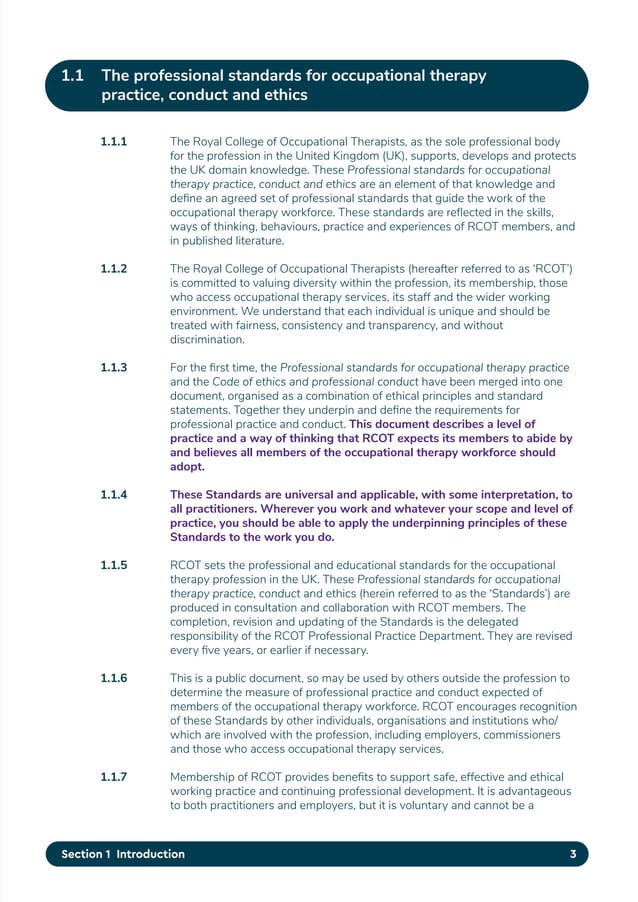 Professional Standards for Occupational Therapy Practice, Conduct and ...