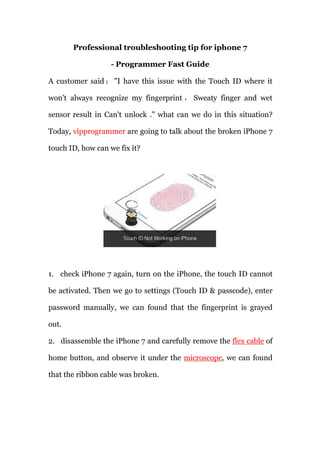Solve: iPhone 7 Touch ID not working issue - troubleshooting tip | PDF