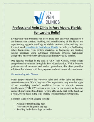 Professional Vein Clinic in Fort Myers, Florida for Lasting Relief | PDF