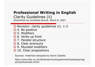 Professional Writing In English Clarity Guidelines (Ii) | PDF