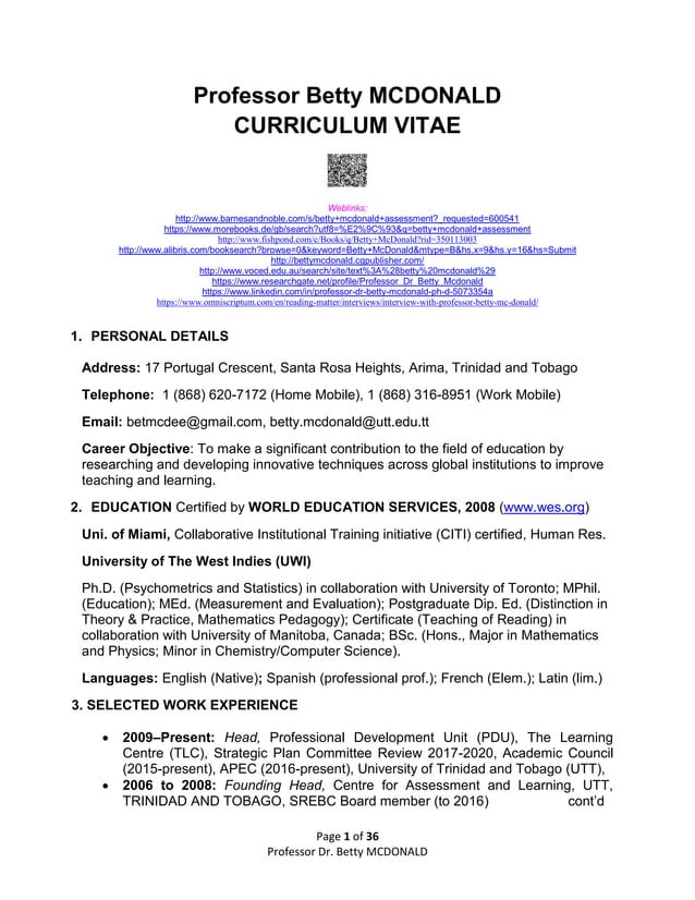 Professor Dr. Betty Mc Donald's CV | PDF