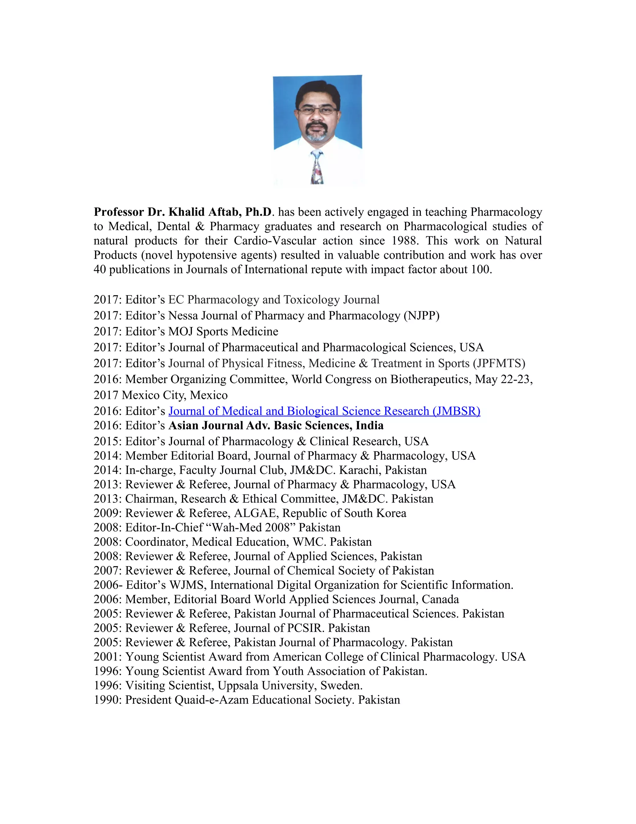 Professor Dr. Khalid Aftab, Ph.D. | DOC