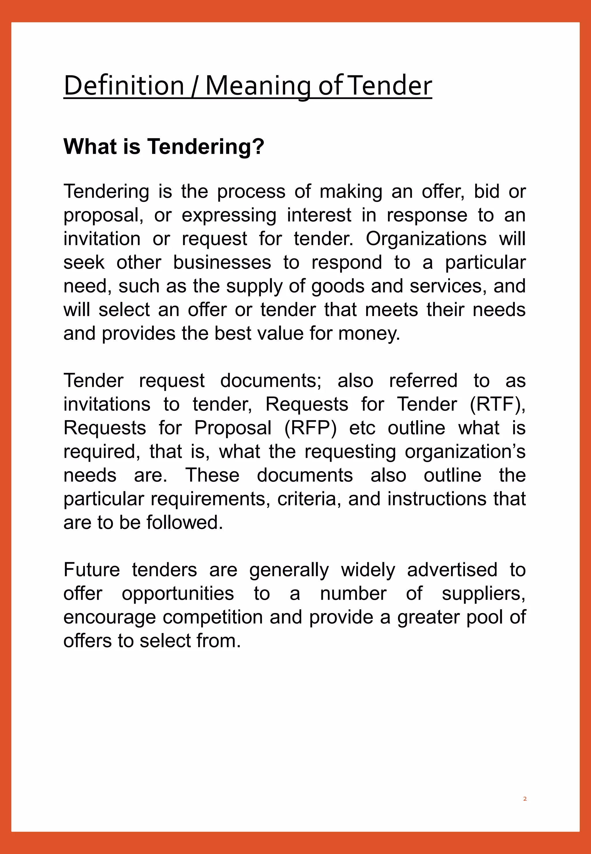 Types of tender and their processing. | PPTX