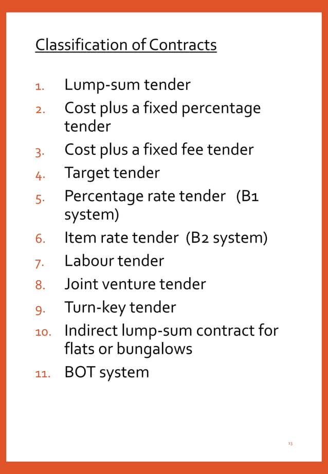 Types of tender and their processing.
