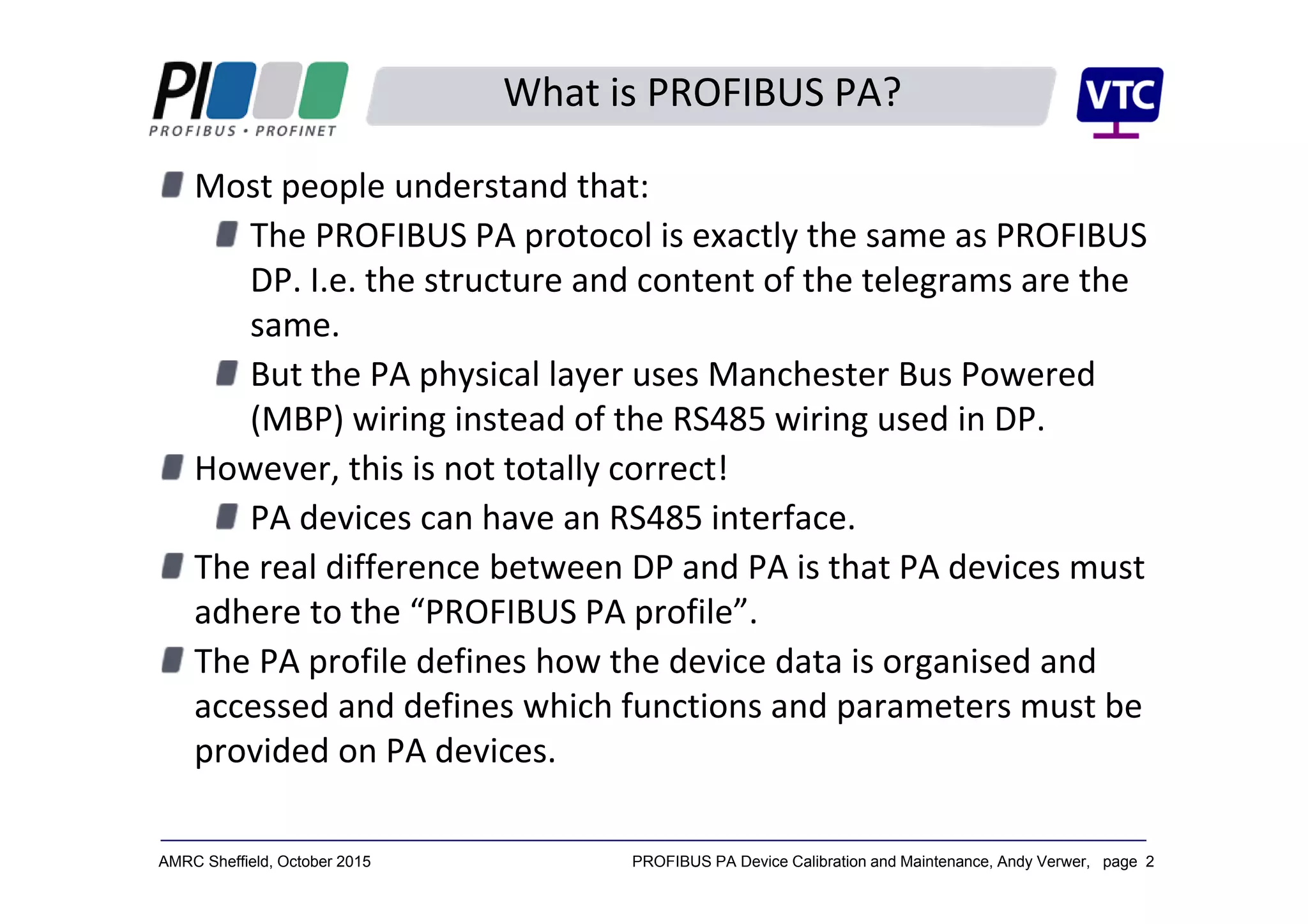 Profibus PA device calibration and maintenance - Andy Verwer | PDF