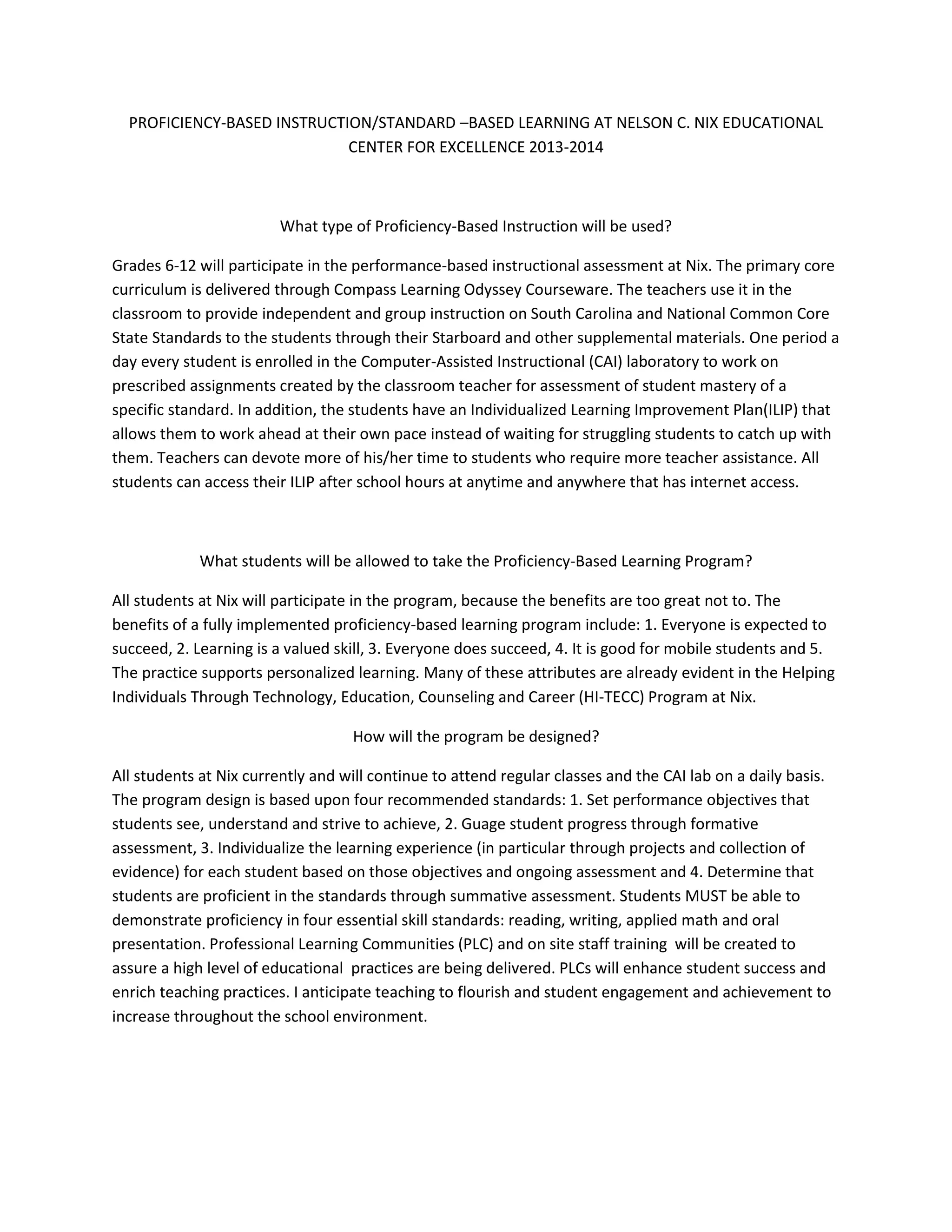 Proficiency based learning at ncn | DOCX