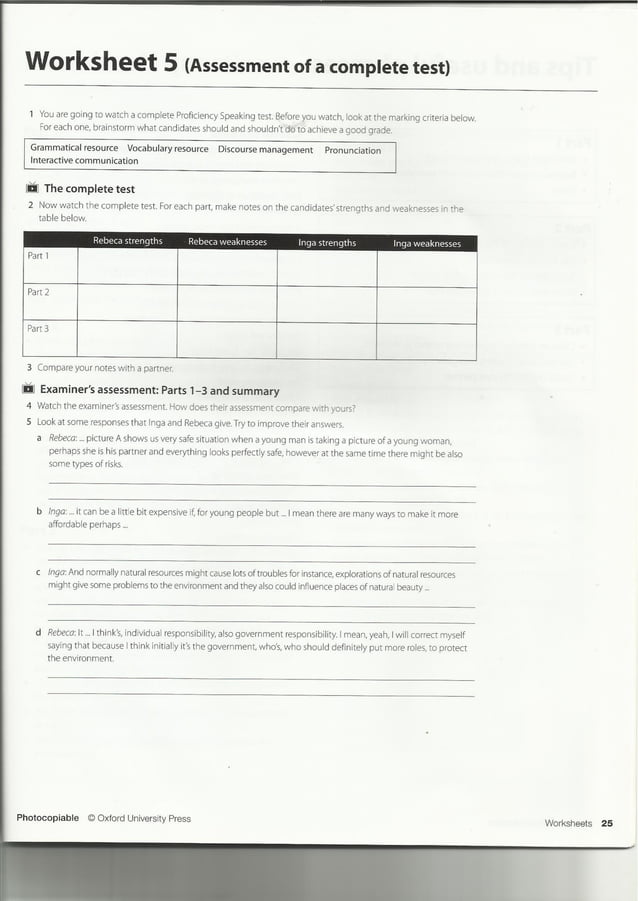 Proficiency speaking assessment, the complete test (evaluation ...
