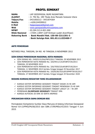Profil LKP Geospasial Bumi Nusantara | PDF