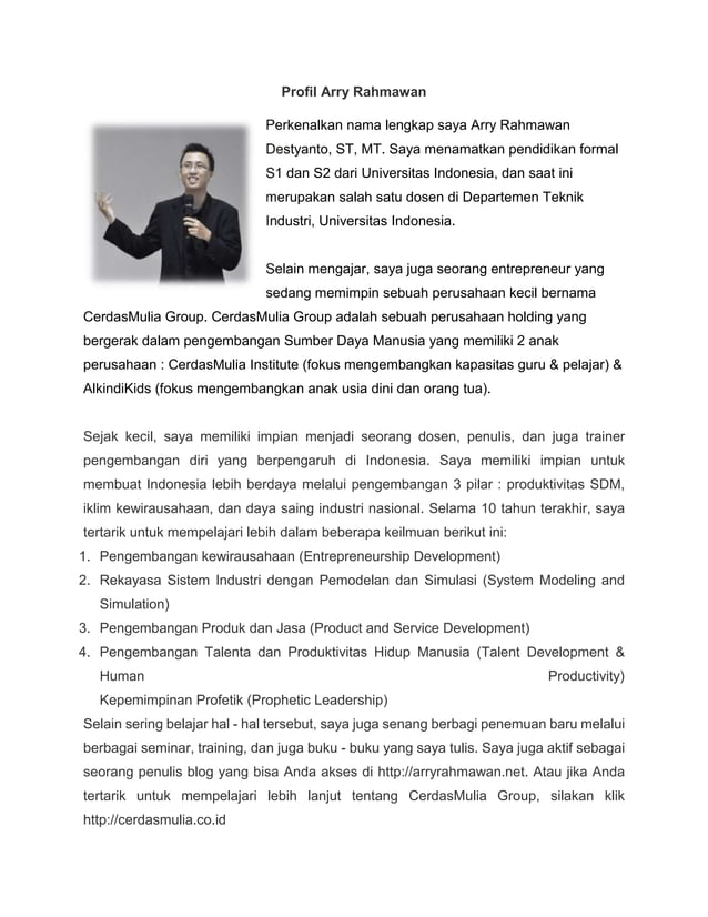 Profil arry rahmawan | PDF