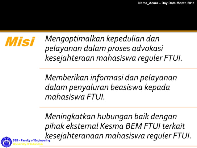 Profil bidang kesma bem ftui 2011 | PPTX