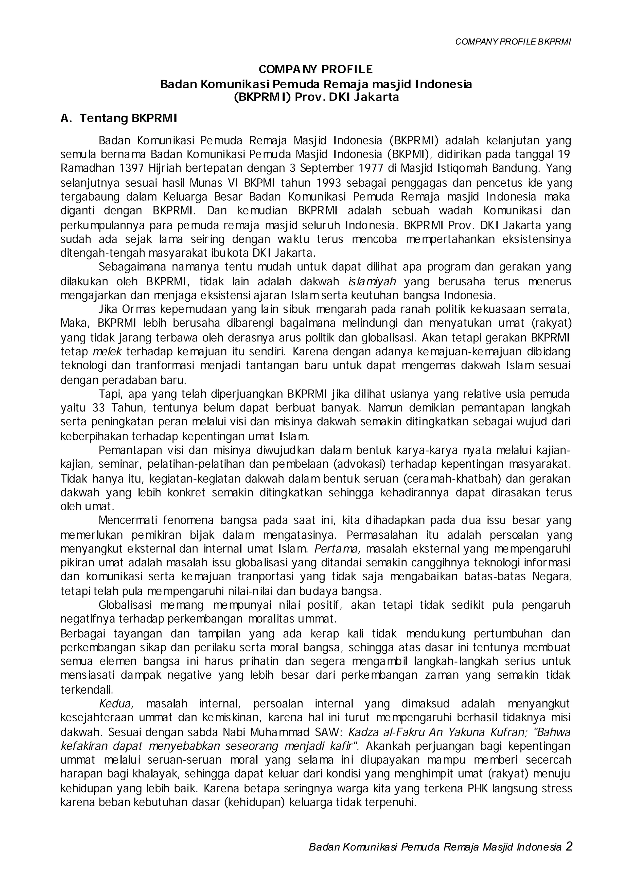 Profil BKPRMI Jakarta | PDF