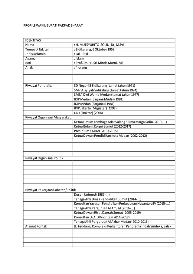 Profil bupati pakpak bharat | DOCX