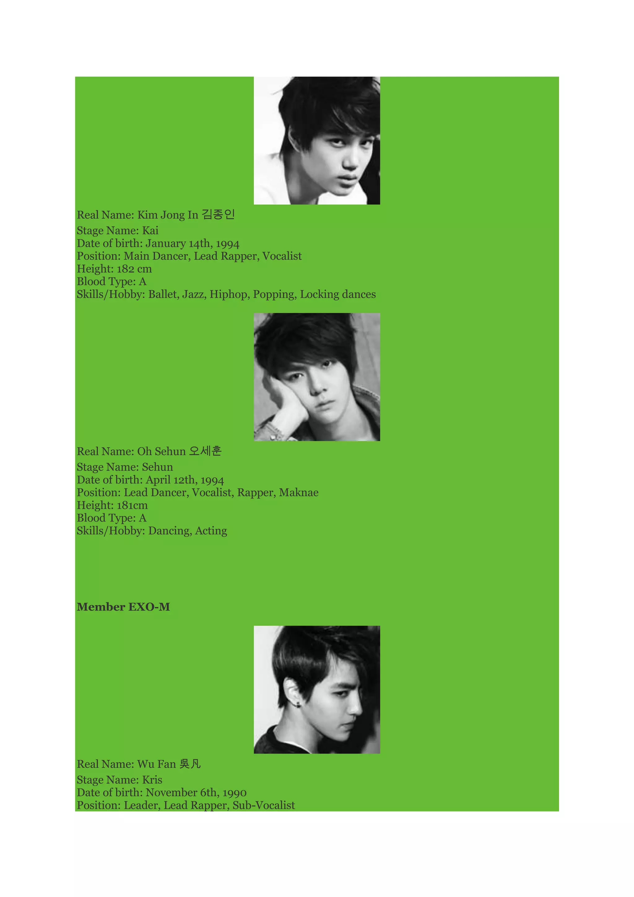 Profil dan biodata exo beserta fakta | DOCX