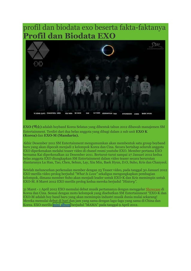 Profil dan biodata exo beserta fakta | PDF